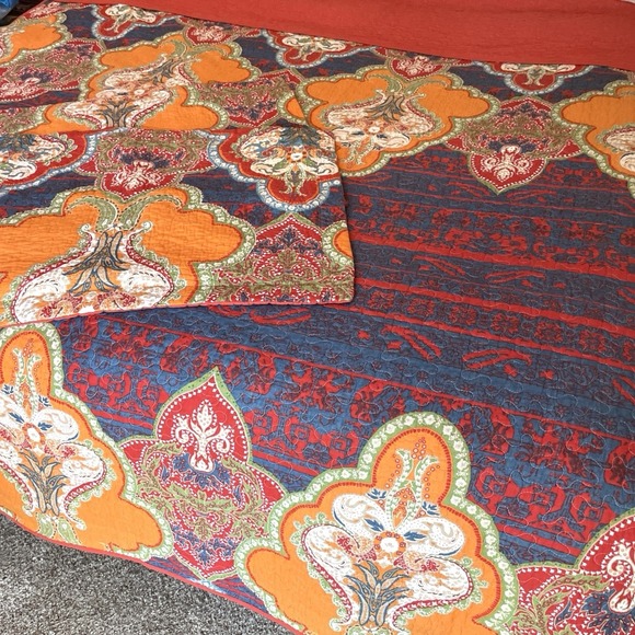 Bedding | Fullqueen Paisley Boho Quilted Coverlet 2 Standard Shams ...